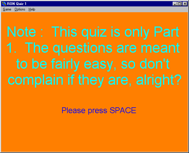 Screenshot of RON Quiz Part 1: Section A: RON Characters (Windows 3.x ...