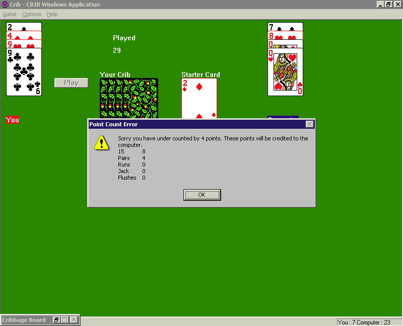Screenshot of Crib (Windows, 1996) - MobyGames