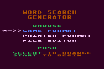 Screenshot of Word Search Generator (Atari 8-bit, 1982) - MobyGames