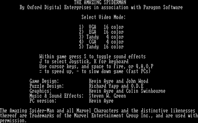 Screenshot of The Amazing Spider-Man (DOS, 1990) - MobyGames