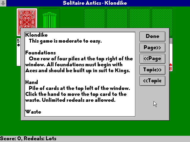 Screenshot of Masque Solitaire Antics (DOS, 1995) - MobyGames