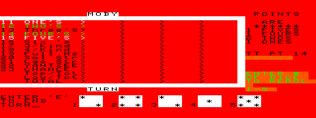 Screenshot of CoCo3 Yahtzee Game (TRS-80 CoCo, 1987) - MobyGames