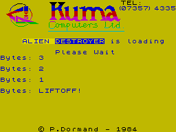 Screenshot of Alien Destroyer (ZX Spectrum, 1984) - MobyGames