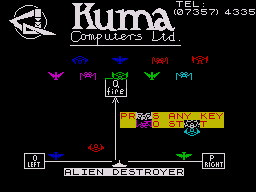 Screenshot of Alien Destroyer (ZX Spectrum, 1984) - MobyGames