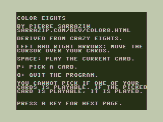 Screenshot of Color Eights (TRS-80 CoCo, 2003) - MobyGames