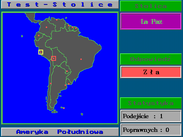 Screenshot of Geografia Ogólna Ameryki Południowej (DOS, 1993) - MobyGames