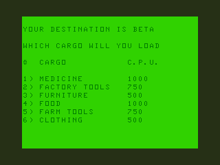 Screenshot of Space Merchant (TRS-80 CoCo, 1982) - MobyGames