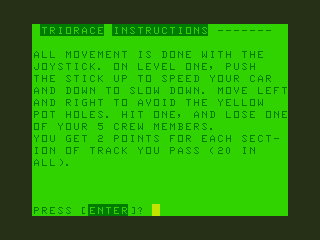 Screenshot of Triorace (TRS-80 CoCo, 1988) - MobyGames