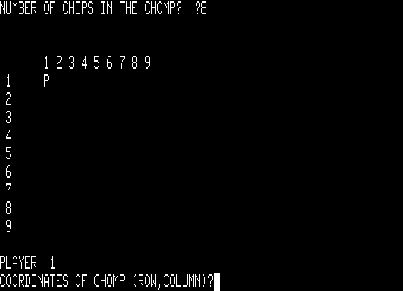 Screenshot of The Game of Chomp (Sol-20, 1973) - MobyGames