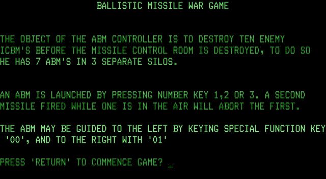 Ballistic Missile War Game (1975) - MobyGames