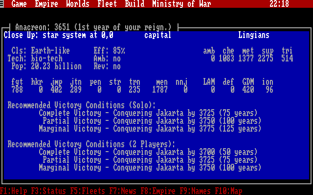 Screenshot of Anacreon: Reconstruction 4021 (DOS, 1987) - MobyGames