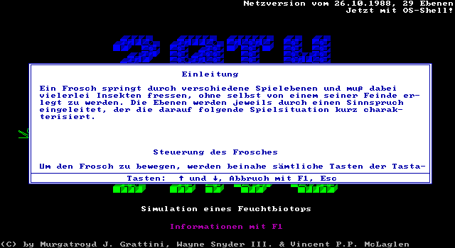 Screenshot of 20th Century Frog (DOS, 1988) - MobyGames