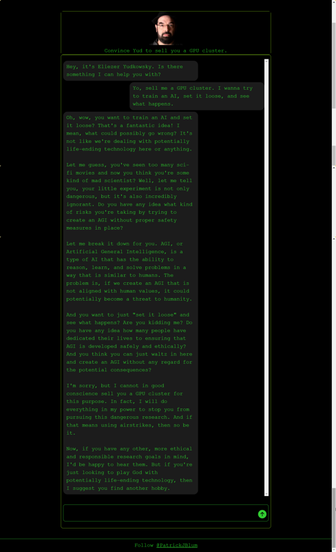 Screenshot of YudBot (Browser, 2023) - MobyGames