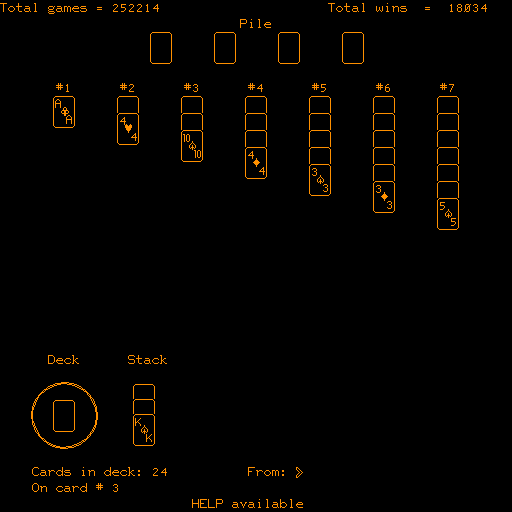 Screenshot of Solitaire (Mainframe, 1977) - MobyGames