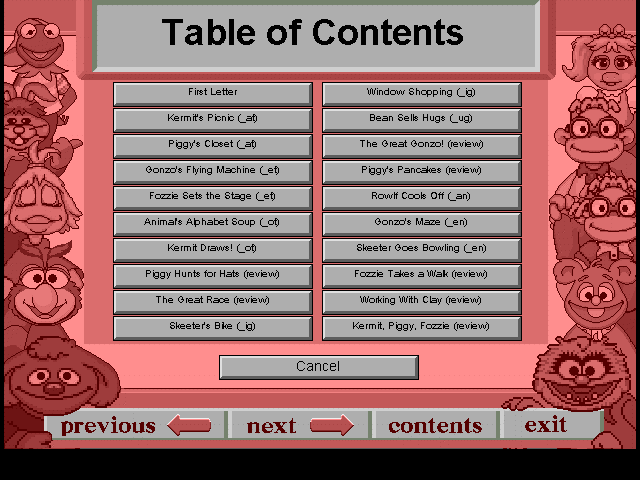 Screenshot of Muppet Kids: Volume 3 - Sound Patterns: Phonics (Windows 16-bit, 1999) - MobyGames