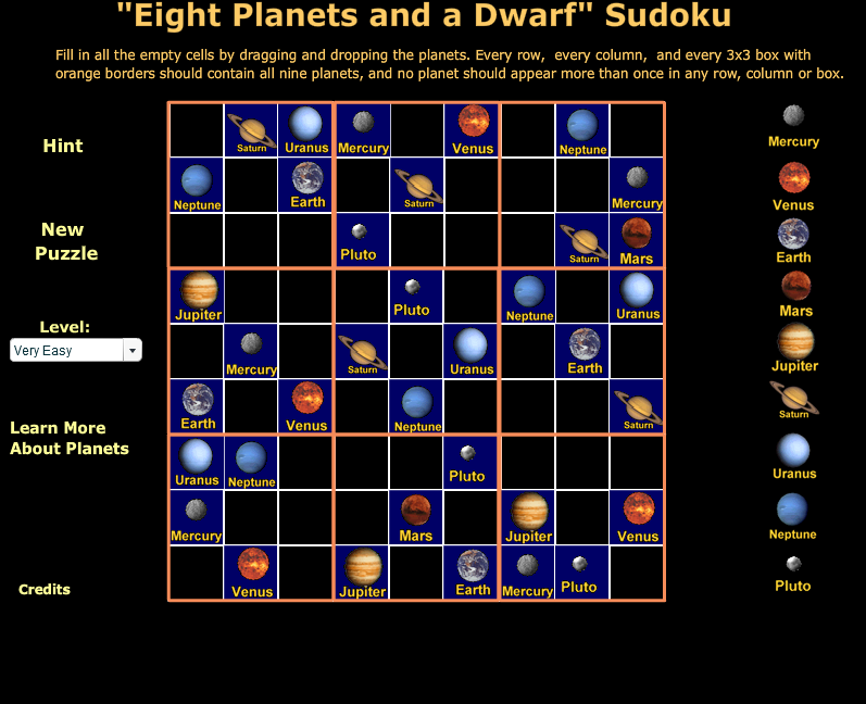 Nine Planets Sudoku (2006) - MobyGames