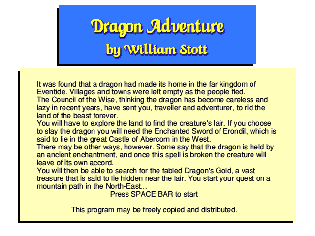 Dragon Adventure (1982) - MobyGames