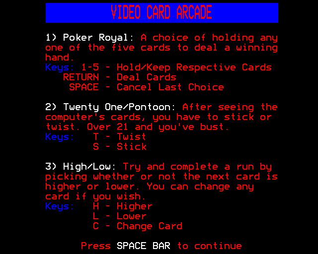 Video Card Arcade (1987) - MobyGames