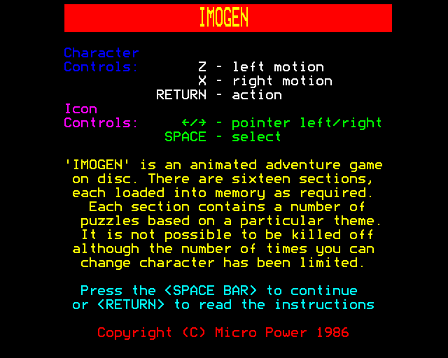 Imogen (1986) - MobyGames