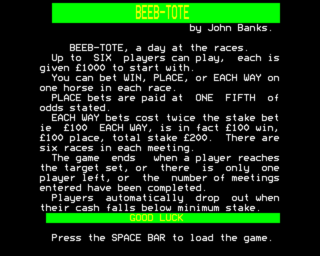 Beeb-Tote Attributes, Tech Specs, Ratings - MobyGames