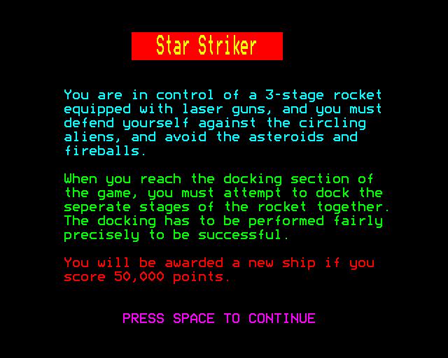 Star Striker (1983) - MobyGames