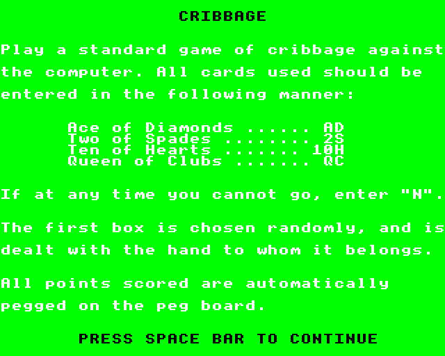 Cribbage (1983) - MobyGames