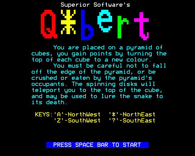 Screenshot of Q*bert (BBC Micro, 1983) - MobyGames