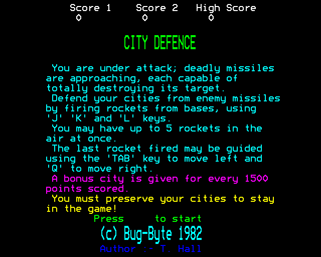 City Defence (1982) - MobyGames