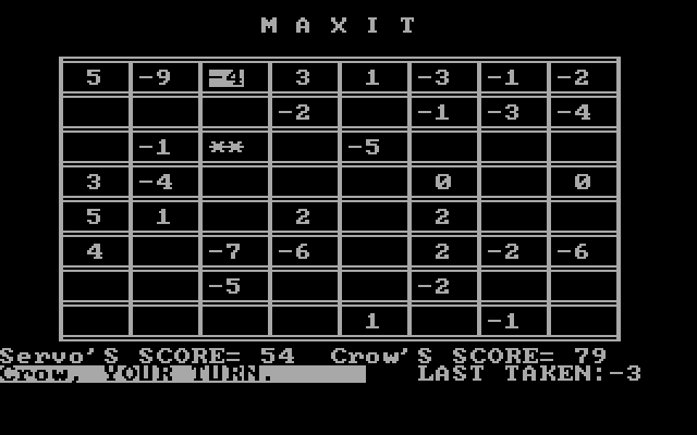 Screenshot of Maxit (DOS, 1978) - MobyGames