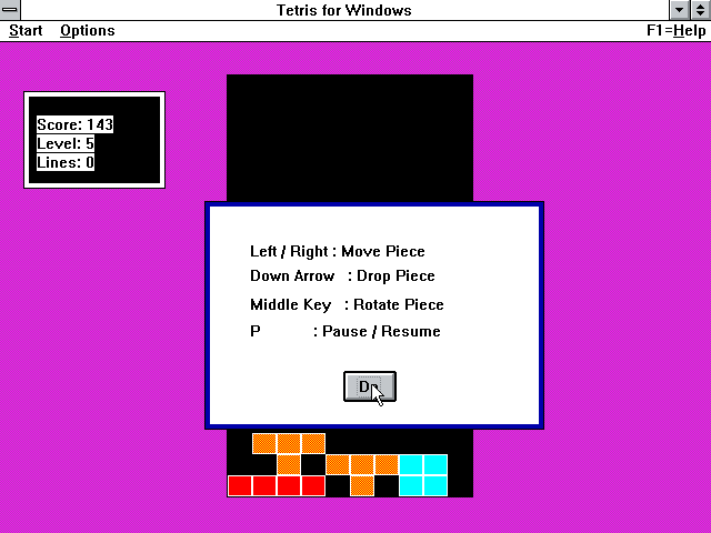 Screenshot of Tetris for Windows (Windows 16-bit, 1989) - MobyGames