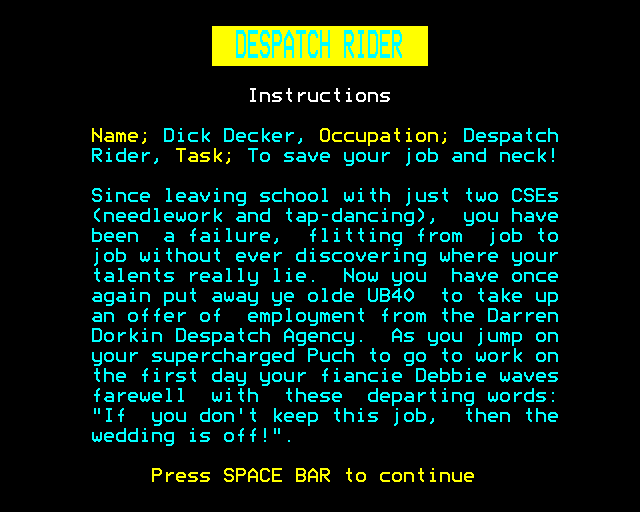 Despatch Rider (1987) - MobyGames