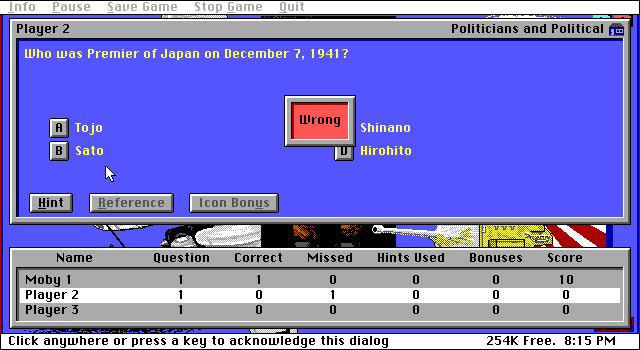 Screenshot of World War II Trivia (DOS, 1992) - MobyGames
