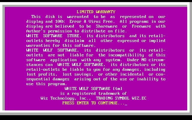 Screenshot of White Wolf Software: Series I (DOS, 1995) - MobyGames