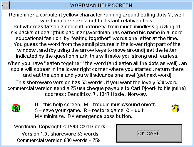 Wordman (1993) - MobyGames