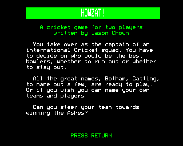 Howzat! (1986) - MobyGames