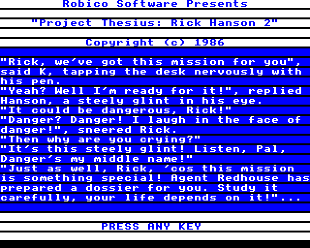 Project Thesius: Rick Hanson 2 (1986) - MobyGames