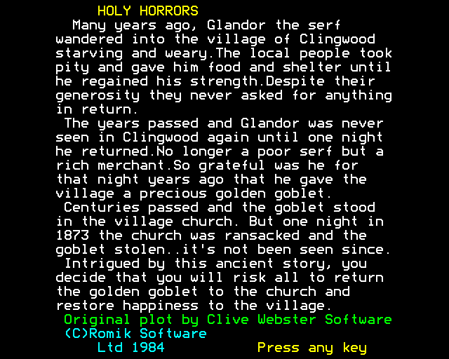 Holy Horrors (1984) - MobyGames