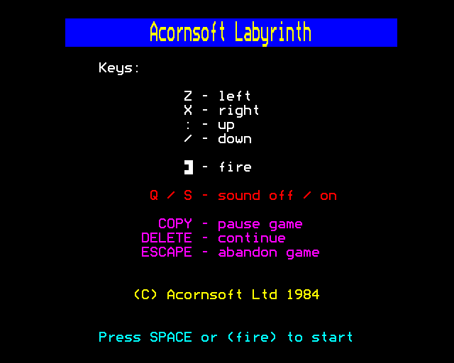 Screenshot of Labyrinth (BBC Micro, 1984) - MobyGames