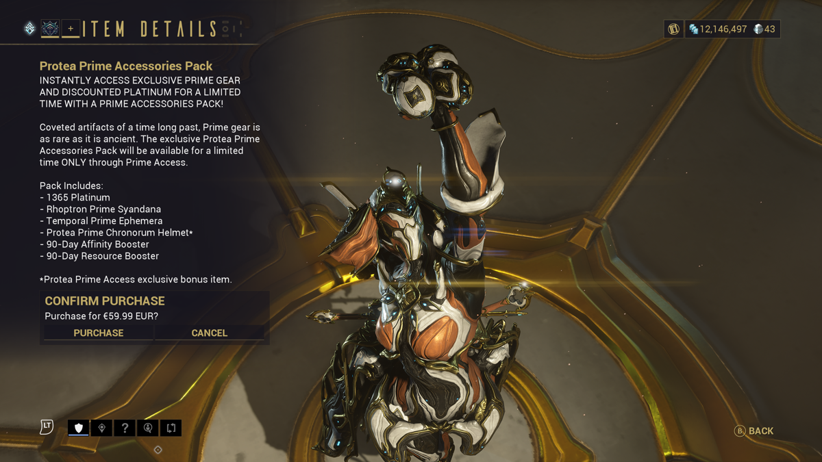 Warframe: Protea Prime Accessories Pack screenshots - MobyGames