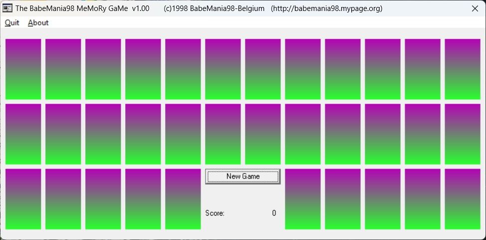 Screenshot of The BabeMania 98 MeMoRy GaMe (Windows, 1998) - MobyGames