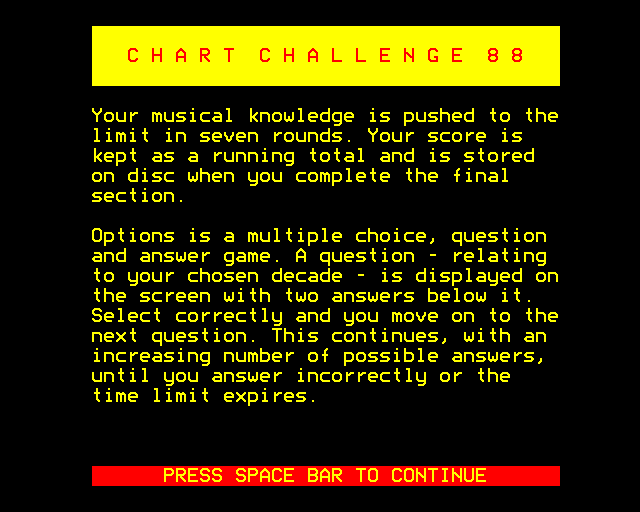 Chart Challenge '88: Pop Quiz Attributes, Tech Specs, Ratings - MobyGames