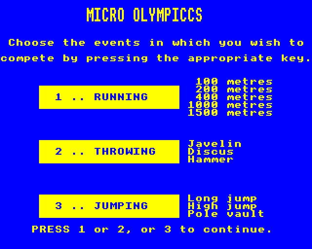 Screenshot of Micro Olympics (BBC Micro, 1984) - MobyGames