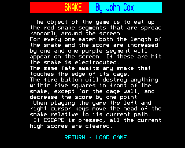 Snake (1982) - MobyGames