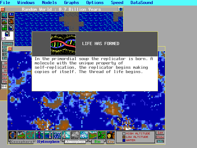 Screenshot of SimEarth: The Living Planet (DOS, 1990) - MobyGames