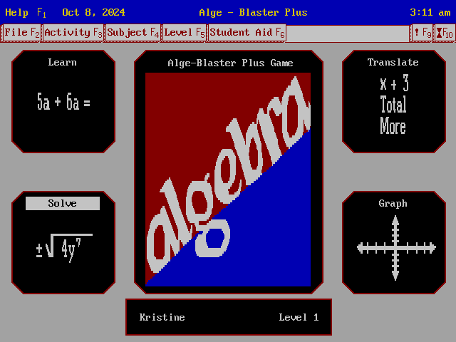 Screenshot of Alge-Blaster Plus! (DOS, 1989) - MobyGames