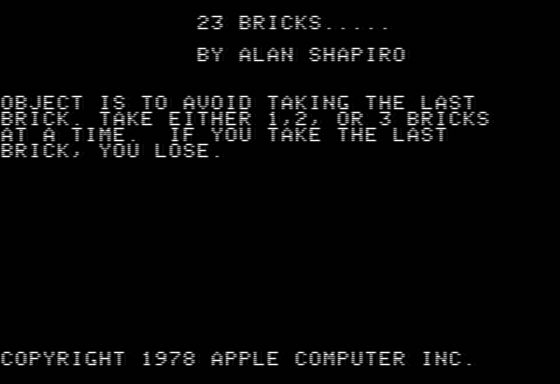 Screenshot of 23 Bricks (Apple II, 1978) - MobyGames
