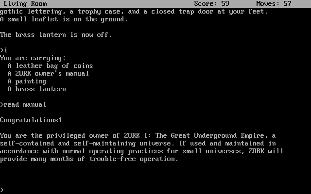 Screenshot of Zork: The Great Underground Empire (DOS, 1980) - MobyGames