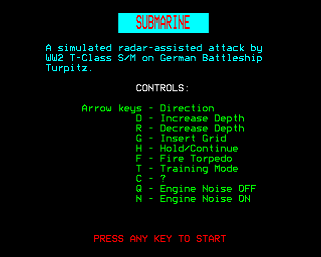 Submarine Attributes, Tech Specs, Ratings - MobyGames