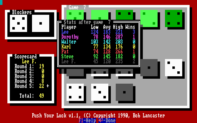 Screenshot of MicroLink Push Your Luck (DOS, 1990) - MobyGames