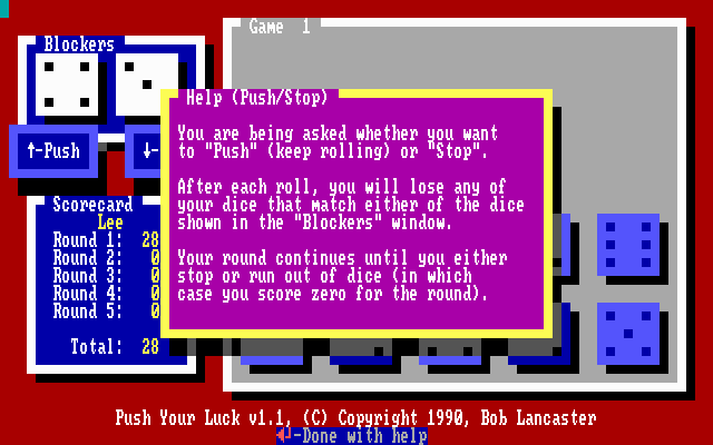 Screenshot of MicroLink Push Your Luck (DOS, 1990) - MobyGames